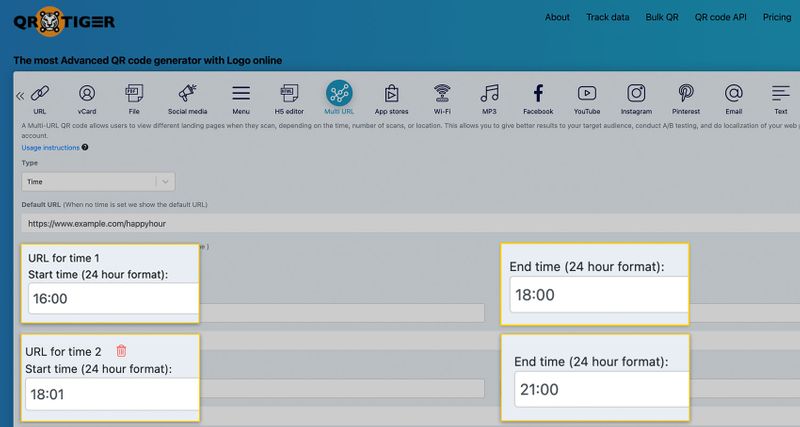 Time multi URL QR codes: Promote bar happy hours using QR code ...